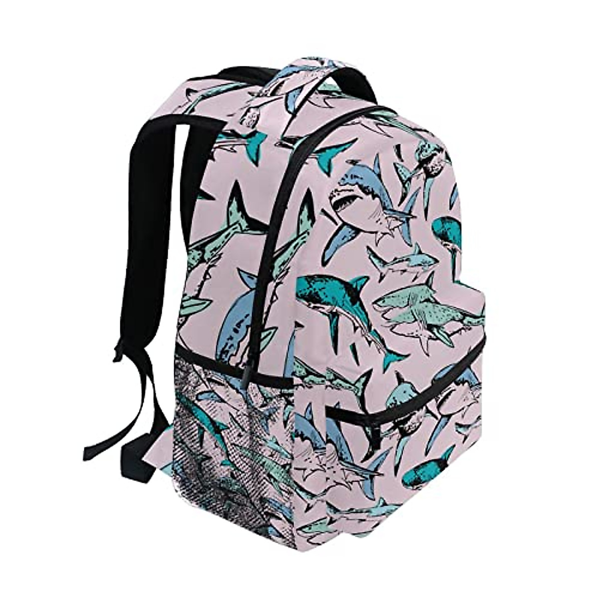 Krafig Sharks Watercolor Boys Girls Kids School Backpacks Bookbag, Elementary School Bag Travel Backpack Daypack