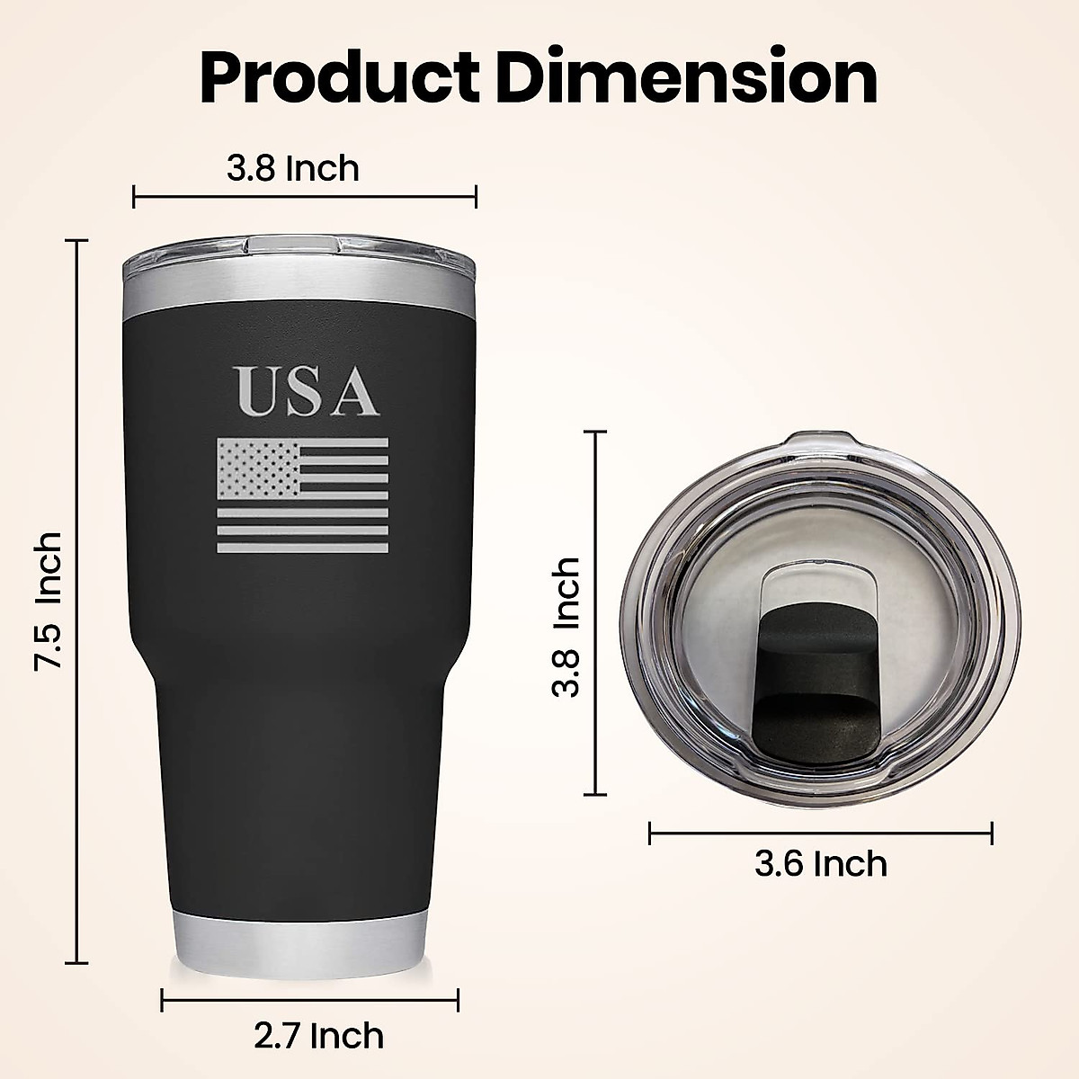 AAFEEN Black Coffee Tumbler Cup 30 oz | Double Walled Insulated Flask | Rust Proof Stainless Steel Hot and Cold Tumbler with Magslider Lid | Tea, Coffee Travel Mug for Men & Women with USA Flag Logo