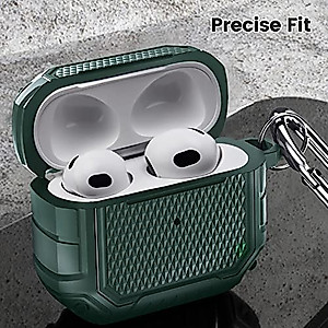 CUZOW Compatible with AirPods 3rd Generation Case, Full Body Rugged Hard PC Protective Cover with Wireless Charging, Durable Case with Keychain LED Visible for AirPods 3 Case(2021), Green