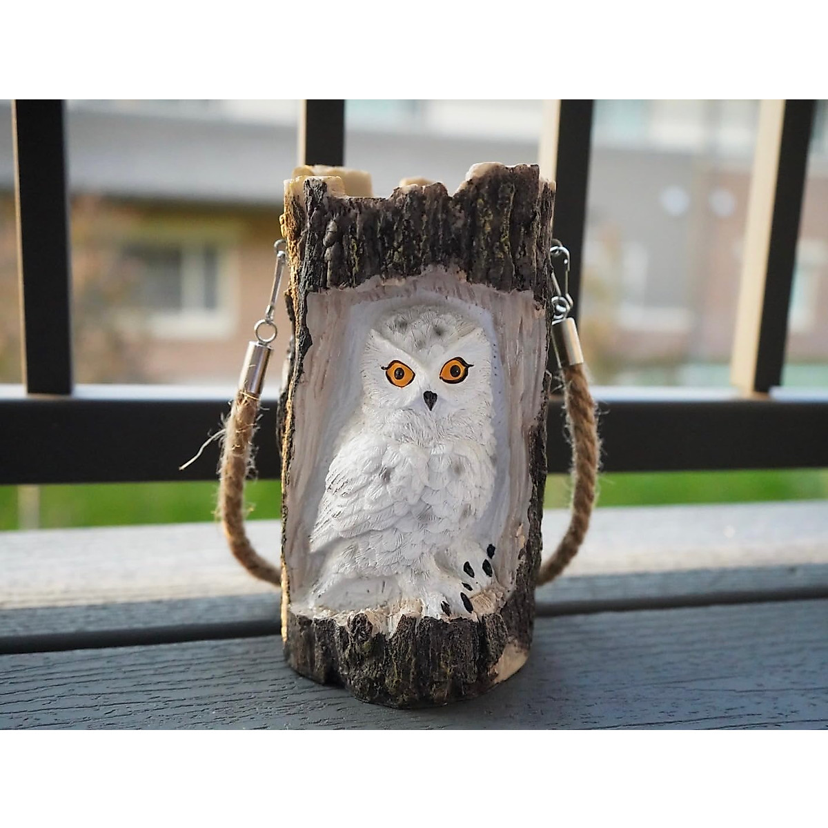 The Roo - White Owl Solar Powered Figurine - Outdoor Garden Decor - Backyard Waterproof Animal Garden Statue - Hanging Owl Solar Powered Light for Outside - Patio, Yard, and Lawn