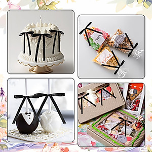 Riceshoot 24 Pcs Twist Tie Bows 5 x 7 Inches Satin Ribbon Bows for Gift Wrapping Cake Treat Bags Craft DIY Gift Wedding Baby Shower Birthday Party (Black)