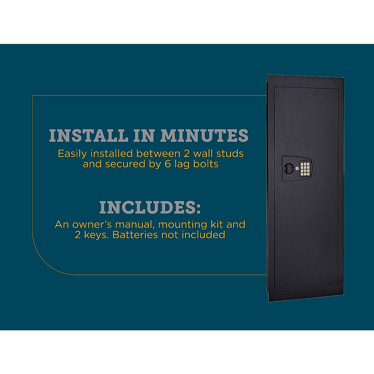 SnapSafe in Wall Long Gun Safe - Secure Heavy Duty Flush Security Safe with Digital Keypad - Use as a Gun Cabinet, Rifle Safe, or Home Safe for Valuables - Installs in Minutes, 44 x 16.25 x 4 Inches