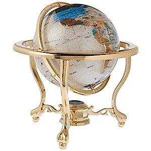Uniquea Art 13-Inch Tall Pearl Ocean Table Top Gemstone World Globe with Gold Tripod