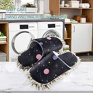 FLildon Microfiber Cleaning Slippers Space Galaxy Washable Mop Shoes Slipper for Men/Women House Floor Dust Cleaner, Size L