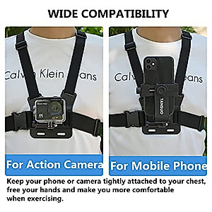 TANSUO Mobile Phone Chest Mount Strap Holder, Chest Mount Harness Strap Mount for Gopro and Action Camera Adjustable Straps + Portable Octopus Tripod