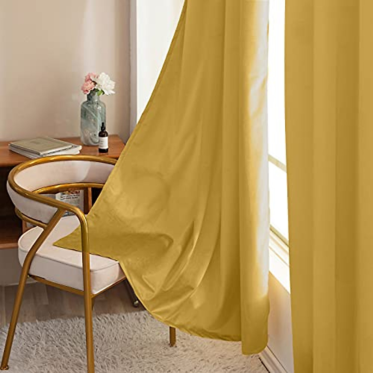 PY HOME & SPORTS Yellow Blackout Curtains Velvet Drapery 95 Inches Plush Long Block Out Darkening Window Curtain Drapes Thermal Insulated for Bedroom & Living Room 2 Panels (52x95 Inch, Yellow)