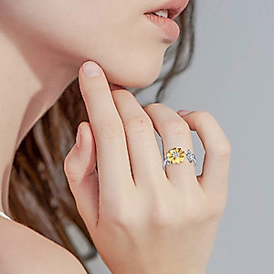 ONEFINITY Bee-live You Are My Sunshine Sterling Silver Sunflower Rings with Bee Open Adjustable Ring for Women