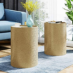 Christopher Knight Home Kaylee Modern Round Hammered Iron Accent Table (2 Pack) -Gold
