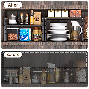 RUILALIFE Expandable Shelf Organizer for Kitchen Countertop，Adjustable Cabinet Shelf Organizers，Stackable Kitchen Counter Shelf Rack，Tiered Risers Shelves for Storage Pantry
