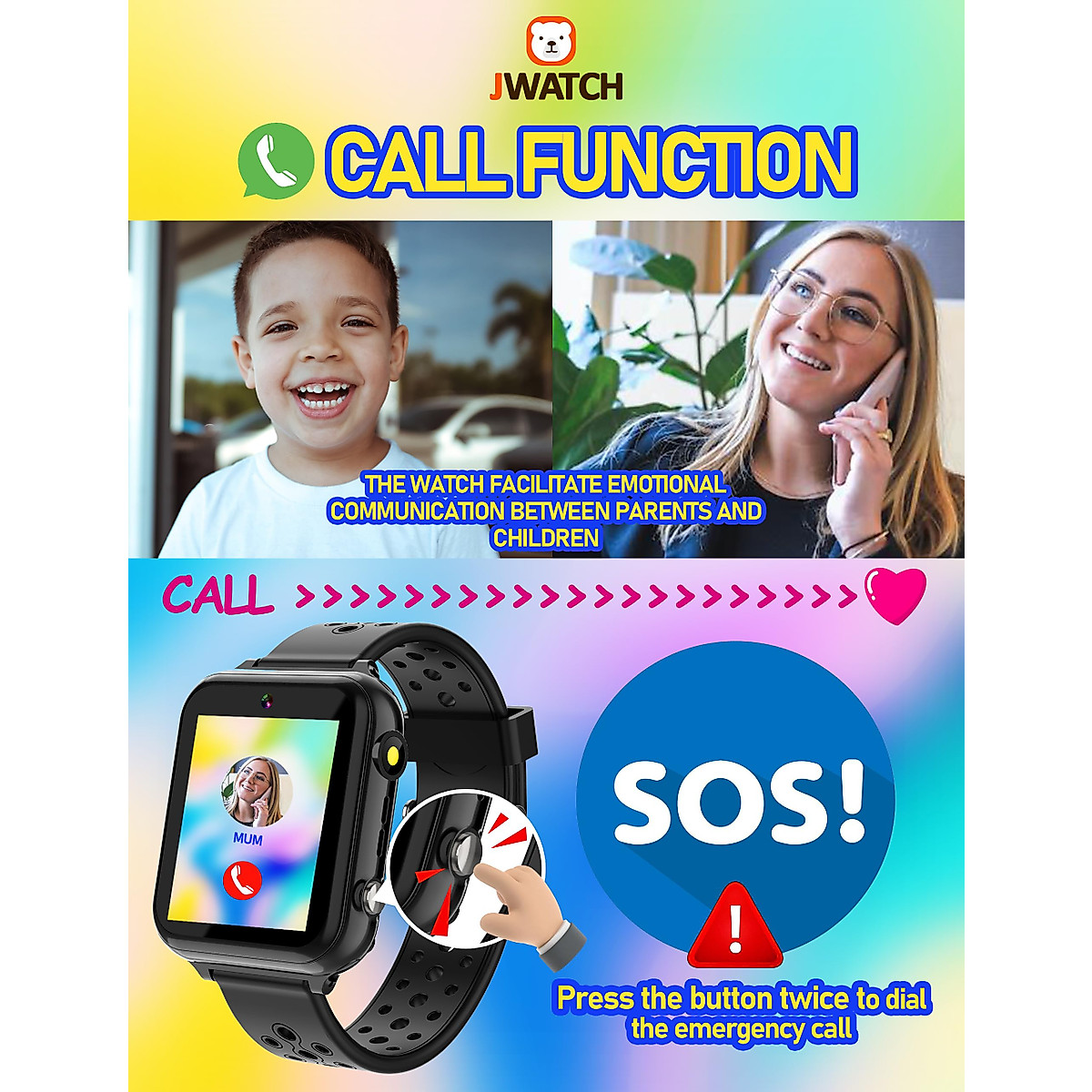 Jwatch Kids Smart Watch Phone Sos with 10 Stories 24 Puzzle Games Pedometer Boys Girls Gift for Birthday Christmas （Black）