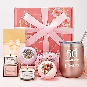 50th Birthday Gifts for Women-Relaxing Spa Gift Box Basket for Her Mom Coworkers, Sisters, Aunt, BFF, Teachers, Nurses Unique Happy Birthday Bath Set Gift Ideas -Best Birthday Gift Boxes for Women