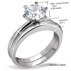 MABELLA Stainless Steel Cubic Zirconia Round Cut Classic Women's Wedding Engagement Bridal Ring Set Size 7