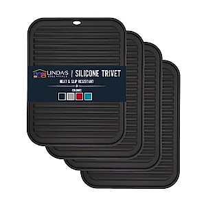 Silicone Trivets for Hot Pots and Pans (4 Pack) - Multipurpose Silicone Trivets for Hot Dishes and Hot Pot Holders (9 x 12 inch) - Silicone Heat Resistant Mats for Kitchen by Linda's Essentials
