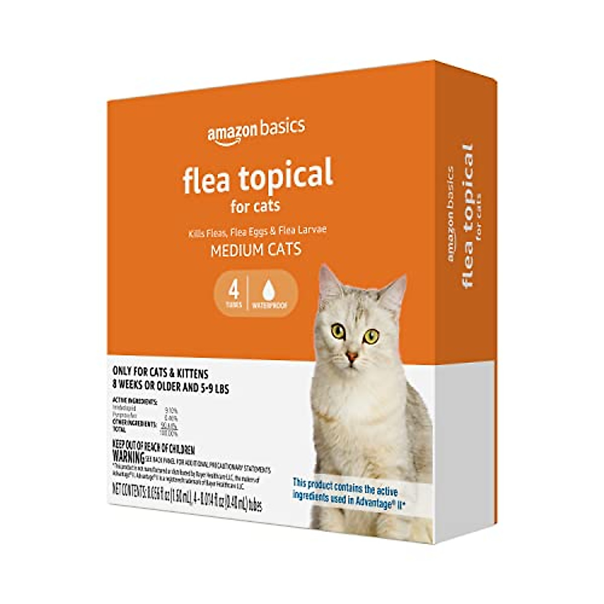 Amazon Basics Flea Topical for Medium Cats (5-9 pounds), 4 Count (Previously Solimo)