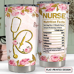 SANDJEST Nurse Tumbler Floral Nutrition Facts 20oz Tumblers with Lid Gift for Nurses Student New Nurse Woman Christmas Birthday Graduation