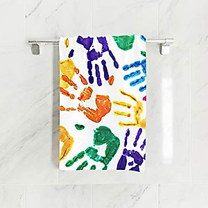 linomo Hand Towel Abstract Colored Handprint Towel Cotton Face Towel Dish Towel for Kids Girls Boys Adult