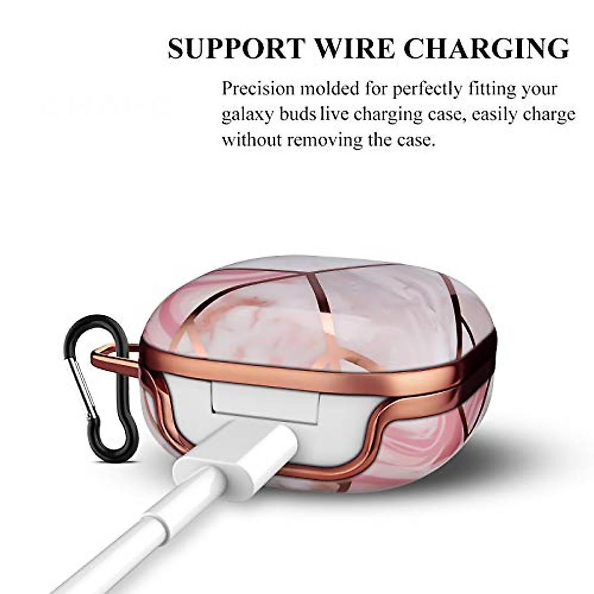 Troniker Stylish Case for Galaxy Buds 2 Pro (2022)/Galaxy Buds 2 (2021)/Galaxy Buds Pro (2021)/Galaxy Buds Live (2020) for Women Girl Full Protective Hardshell Case (Pink Gold Marble)