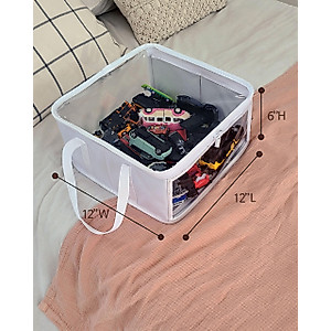 holay 2 Pack 12''x12''x6'' Storage Bins [White] 13L Capacity PVC Boxes Transparent Lid Handles - Durable Foldable - Multi Purpose Toy, Clothes, Blocks Organizer for Kids, Toddlers, Playroom[Medium]