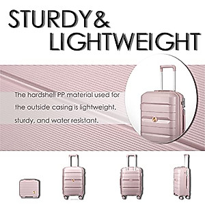 Somago 2 Piece Luggage Set Carry On Suitcase 20 INCH Lightweight Hard Shell PP Suitcase with TSA Lock Spinner Wheel 22x14x9 Airline Approved (Rose Pink)