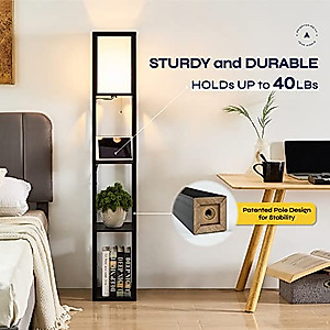 ATAMIN Avery - 63" Floor Lamp with Fast Charging USB, USB-C & Power Outlet, Shelf Floor Lamps for Living Room, Standing Lamp with Charging Station - Black