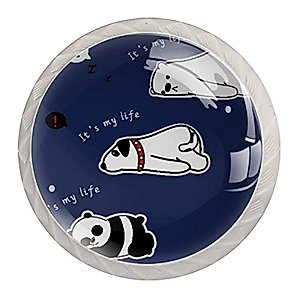 Cabinets Hardware Round Furniture Knobs Sleepy Bear Pattern Print Drawer Dresser Wardrobe Pulls Handles 4 Pack for Home Kitchen Bathroom