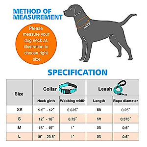 Ladoogo Reflective Dog Collar Padded with Soft Neoprene Breathable Adjustable Nylon Dog Collars for Small Medium Large Dogs (Collar+Leash M Neck 16"-19", Blue)