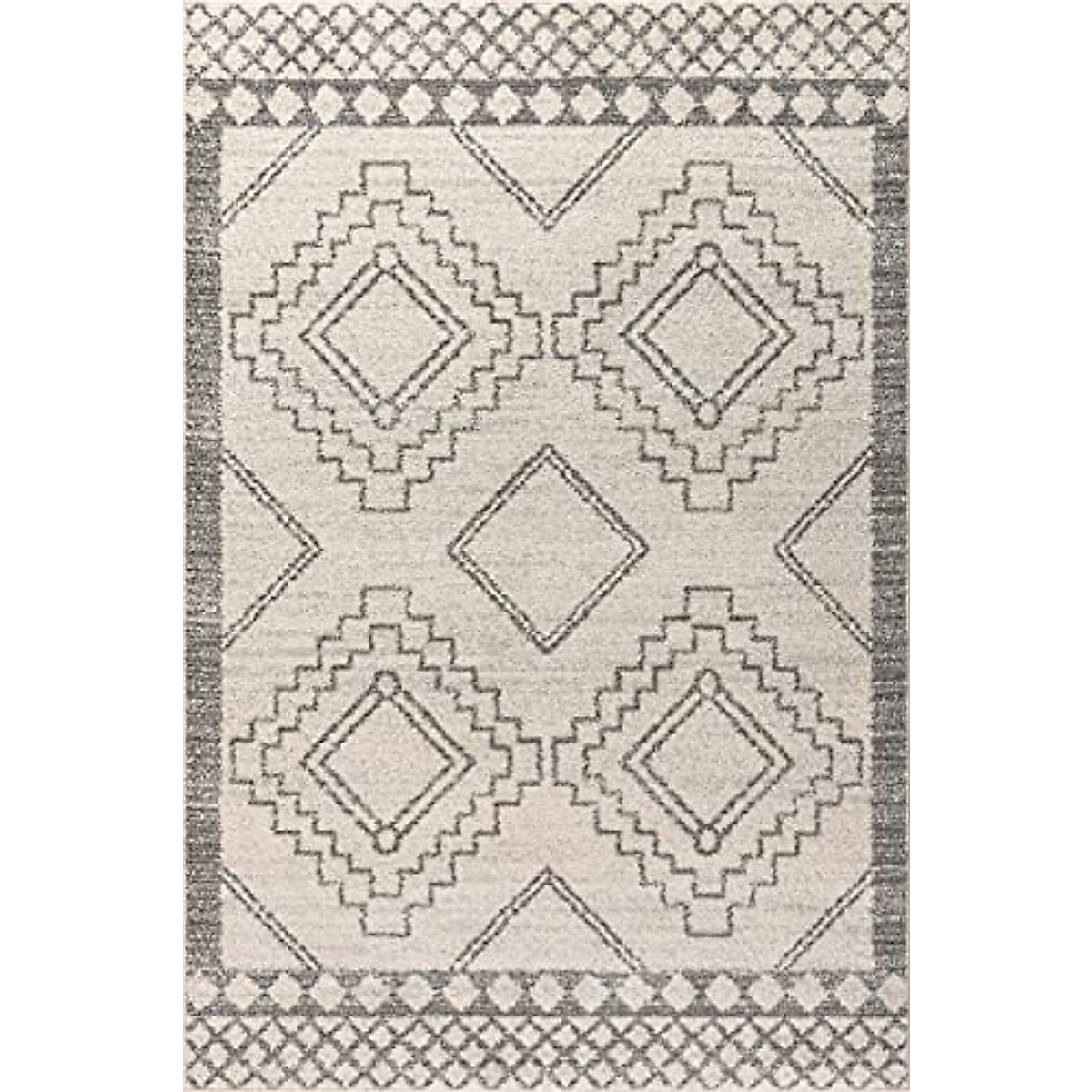 JONATHAN Y MOH200B-8 Amir Moroccan Beni Souk Indoor Area-Rug Bohemian Farmhouse Rustic Geometric Easy-Cleaning Bedroom Kitchen Living Room Non Shedding, 8 X 10, Cream,Gray