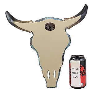 Ebros 13" Wide Western Southwest Steer Bison Buffalo Bull Cow Horned Skull Head In Cowboy Blue Denim Jeans Design Wall Mount Decor Native Indian Sacred Animal Totem Bust Skulls