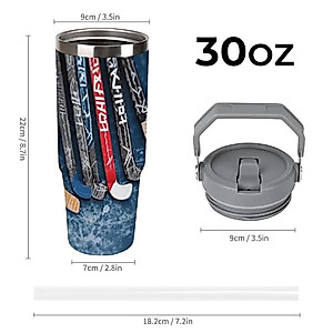WITHSBKK 30oz Car Cup Ice Hockey Sticks Printed with Portable, Stainless Steel Travel Mug, Vacuum Insulated Tumbler And Straw, Leakproof for Car & Outdoor, UV Printed Design
