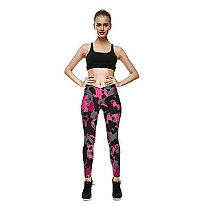 Fanii Quare Women's High Waist Quick Dry Running Tights Printed Training Compression Workout Pants Pink Camouflage L