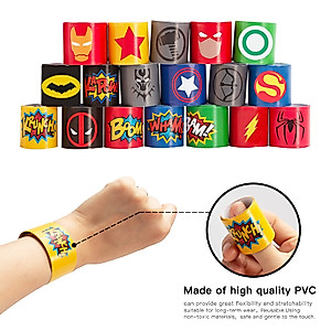 HHMJZW 36PCS Superhero Slap Bracelet and 12PCS Superhero Party Masks for Kids Baby - 48PCS The Avengers Super Heroes Birthday Party Supplies Favors Children/Kids/Adults, Red