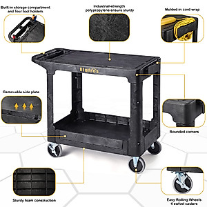 ELAFROS Heavy Duty Plastic Utility Cart, 37 x 18.8 in, Flat Top, Swivel Wheels, 550 lbs Capacity, Black