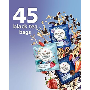 Lovare Black and Green Tea Bags Variety Pack - Made in Ukraine Tea Sampler - Individually Wrapped 90 Assorted Tea Bags - Gift Box For Tea Lovers (FEST TEA SET)