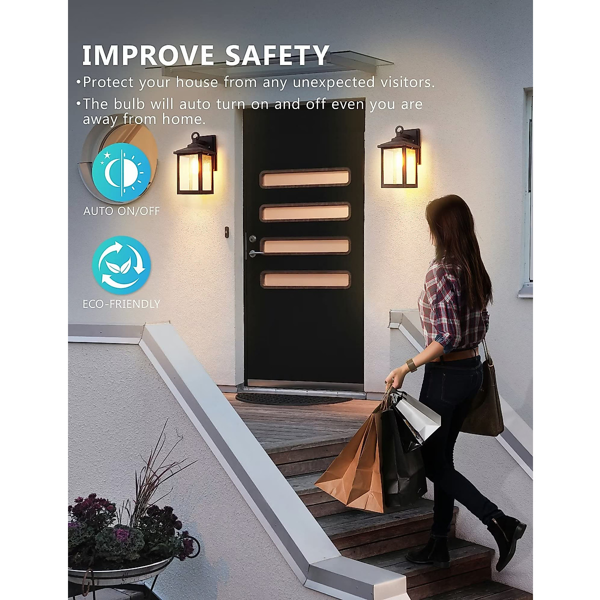 Ecoiot GU24 Dusk to Dawn Outdoor Light Bulbs,Light Sensor A19 LED Bulbs,Photocell Sensor, Automatic On/Off for Indoor/Outdoor Security Lighting,10Watt(90Watt Equivalent),2700K Soft White,4 Pack