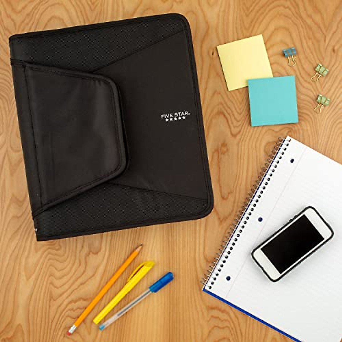 Five Star 1-1/2 Inch Zipper Binder, 3 Ring Binder, 3-Pocket Expanding File, Durable, Black (72204)