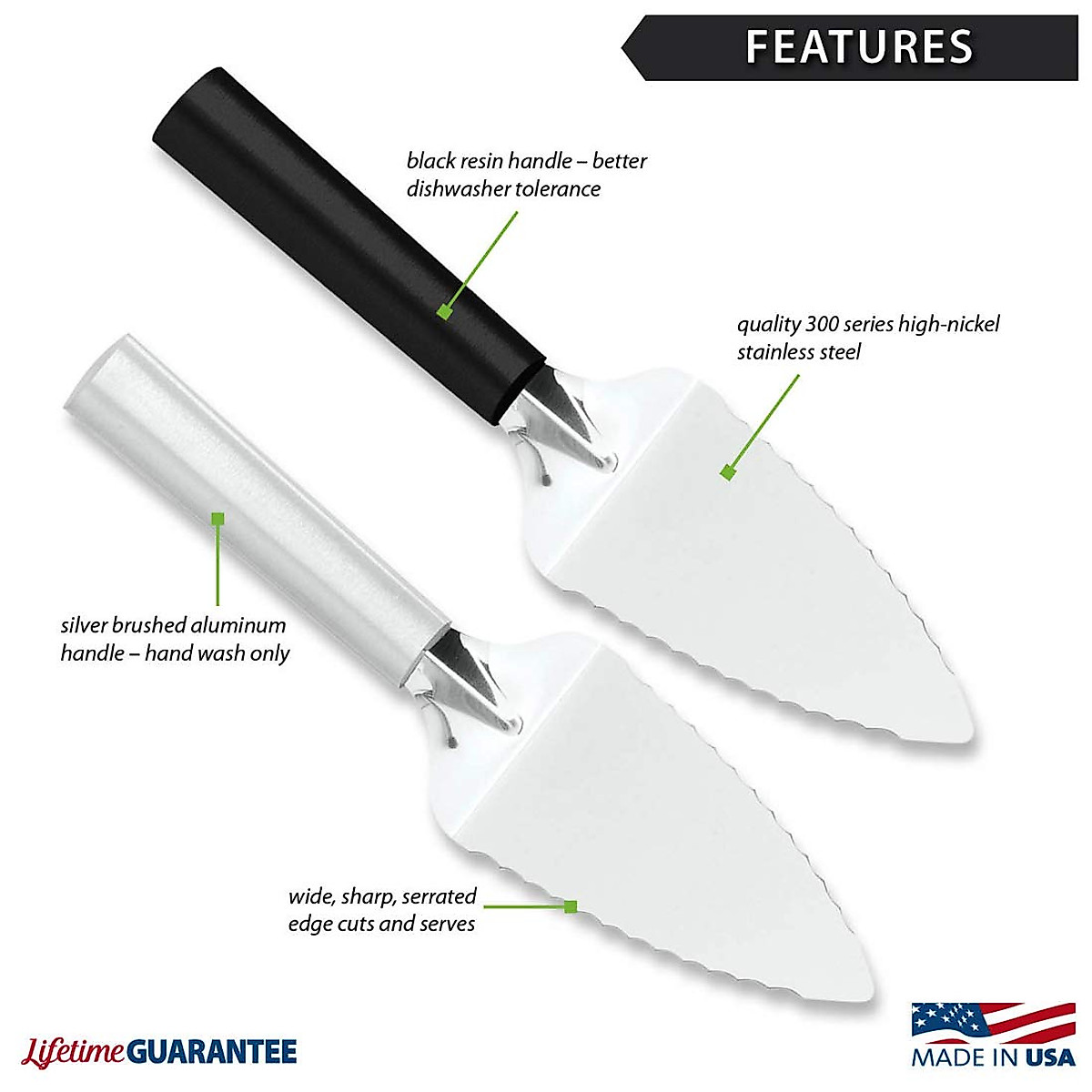 Rada Cutlery Serrated Pie Server Stainless Steel With Aluminum Made in the USA, 9-1/4 Inches, Silver Handle