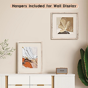 MUYE 5x7 Floating Frames Distressed Beige White Wood Pattern,Double Glass Picture Frame Display Any Size Photo up to 5x7,Wall Mount or Tabletop,2 Pack