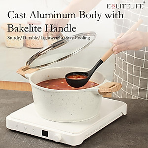 ESLITE LIFE Nonstick Stock Pot with Lid, 5 Quart Granite Casserole Large Soup Pot Pasta Cooking Pot, Induction Compatible, PTFE & PFOA Free, White
