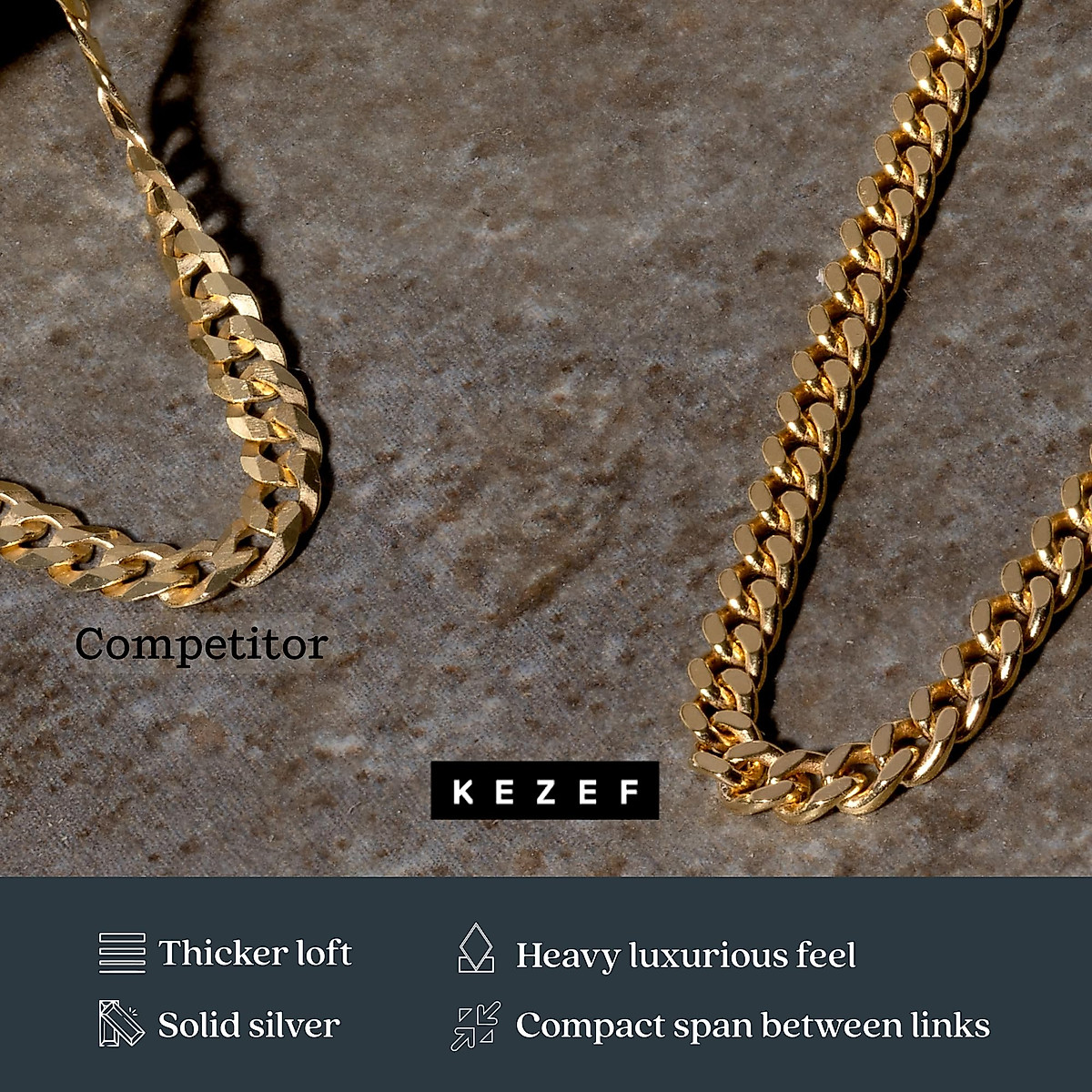 KEZEF Miami 18k 3mm Cuban Link Chain for Men Women 925 Sterling Silver Necklace Chain Tarnish Free Gold Necklace Gold Plated Chain Rose Gold Chains Sterling Silver Chain