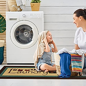 Machine Washable Bordered Laundry Room Rug Non-Slip Rubberback 2x5 Laundry Runner Rug for Laundry Room, Bathroom, Washroom, 20" x 59", Beige Laundry