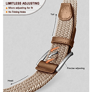 BULLIANT Stretch Belt Men,Mens Gift Woven Braided Web Belt 1 3/8 for Golf Casual Pants Shirts Jeans(Beige,30"-34" Waist Adjustable)