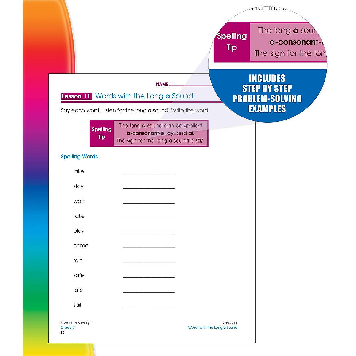 Spectrum Spelling Workbook Grade 2, Phonics and Handwriting Practice With Sight Words, Vowels, and Compound Words, 2nd Grade Workbook With English Dictionary, Classroom or Homeschool Curriculum