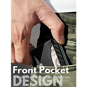 Minimalist Slim Metal Wallet for Men - RFID Blocking Aluminum Metal Credit Card Holder Wallet - Small Stealth Mens Wallets with Cash Strap for 15 Cards and Cash - Gifts for Men Card Wallet Black