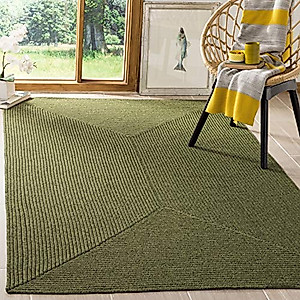 SAFAVIEH Braided Collection 8' Square Green BRD315A Handmade Country Cottage Reversible Area Rug