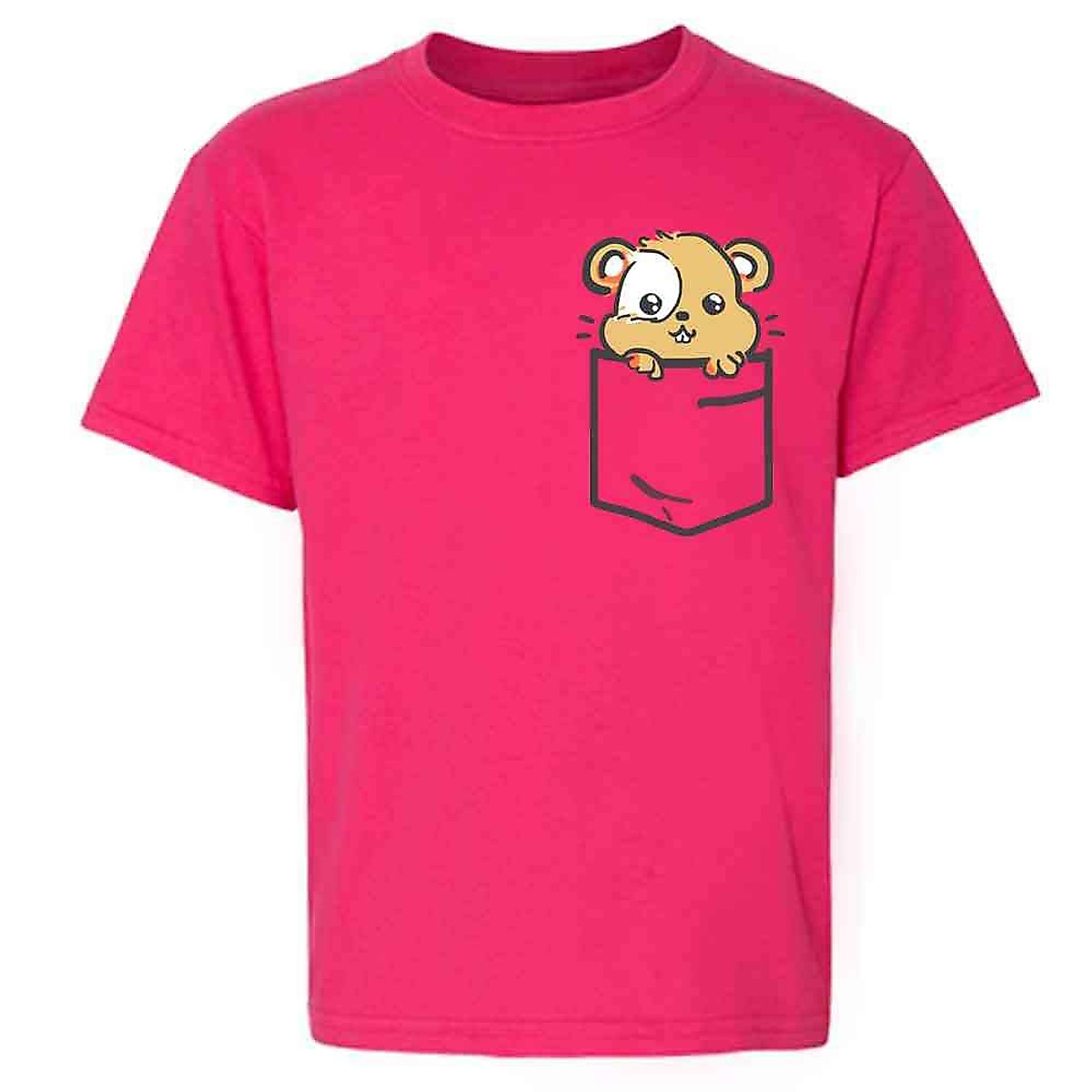 Pop Threads Pocket Pets Hamster Cute Critter Faux Pocket Youth Kids Girl Boy T-Shirt Pink M