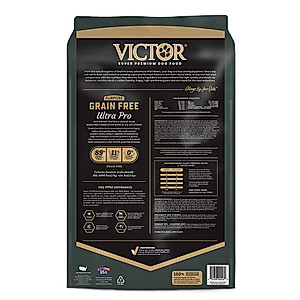Victor Super Premium Dog Food – Grain Free Ultra Pro Dry Dog Food – High Protein, Low Carb Dog Food for Active Dogs – 42% Protein Dog Food for Sporting Dogs of All Breeds & Sizes, 30 lb