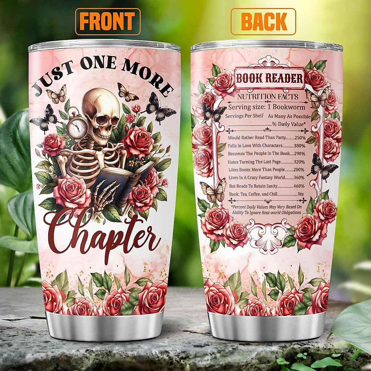 JENOIS Flower Floral Skull, Book Gifts, Tumbler 20 Oz With Lid And Straw, Book Reader Nutrition Facts