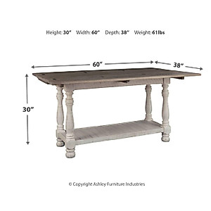 Signature Design by Ashley Havalance Farmhouse Sofa Table, Flip Top Design for Additional Dining Space and Fixed Lower Shelf, Gray & White with Weathered Finish
