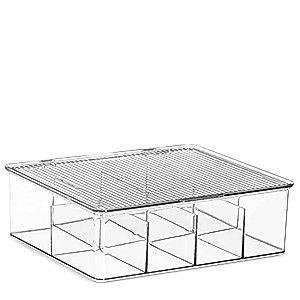 2 Pack Large Stackable Plastic Tea Bag Organizer - Storage Bin Box for Kitchen Cabinets, Countertops, Pantry - Holds Beverage Bags, Cups, Pods, Packets, Condiment Accessories Holder