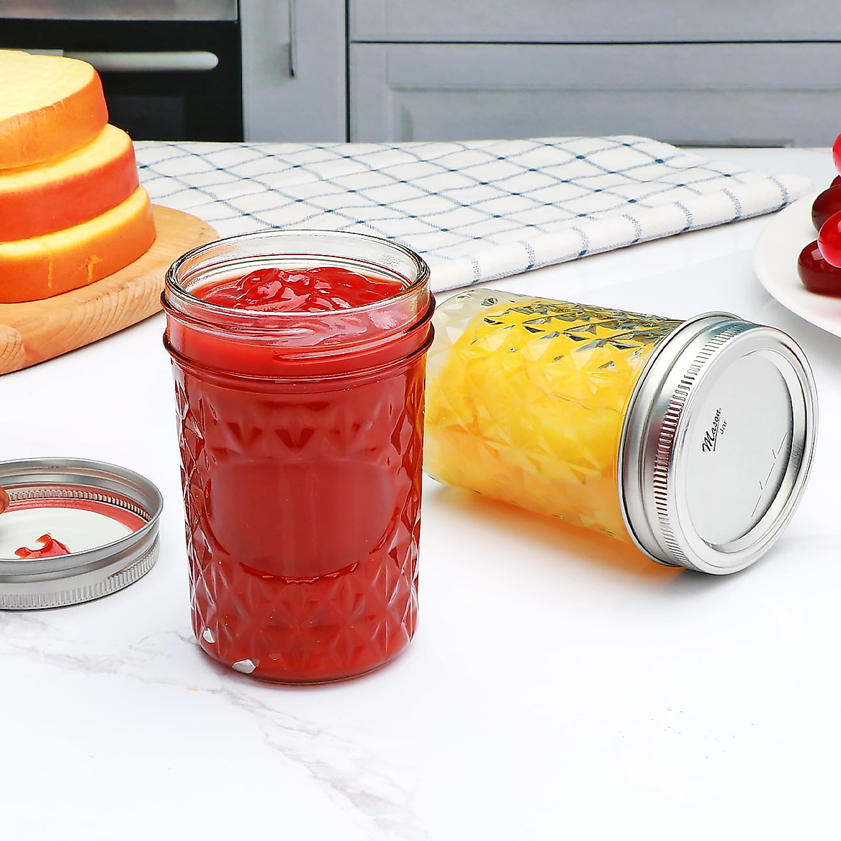 COMUDOT 16 Pack Mason Jars,8 oz Canning Jars Glass Jars With Lids,Small Mason Jars Suitable for Jelly,Jam,Honey,Wedding Favors, Shower Favors